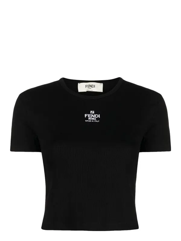 Fendi Logo-embroidered Cropped T-shirt - Black