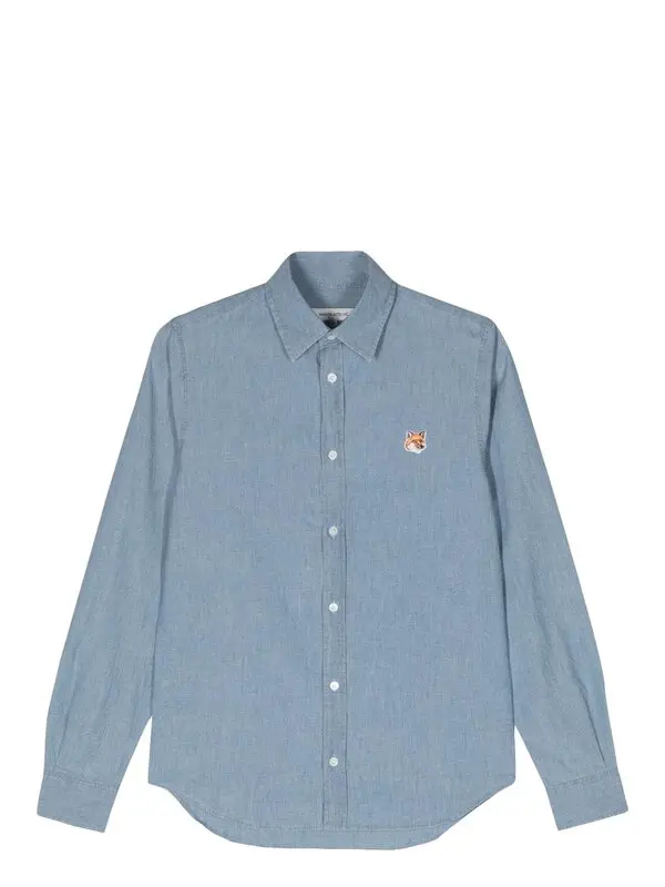 Maison Kitsuné Fox Head-patch Cotton Shirt - Blue