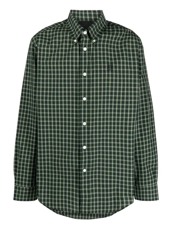 Givenchy 4g Motif-embroidered Checked Shirt - Green