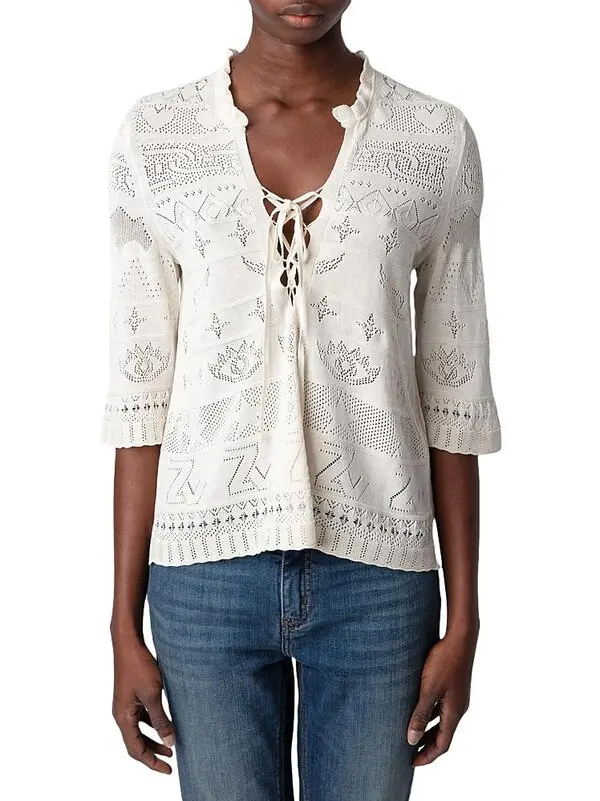 Zadig&Voltaire Taho Co Dentelle Cotton Lace Sweater - Ecru