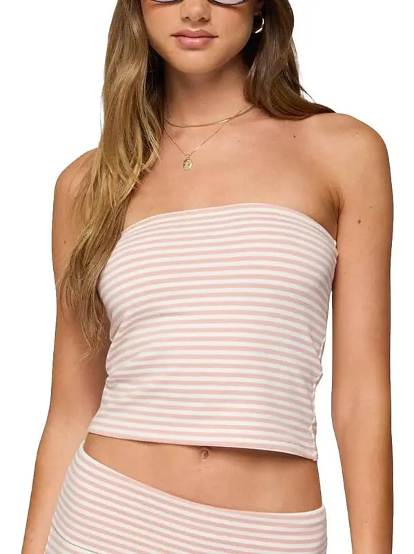 EDIKTED Lilah Striped Tube Top - Pink-and-white