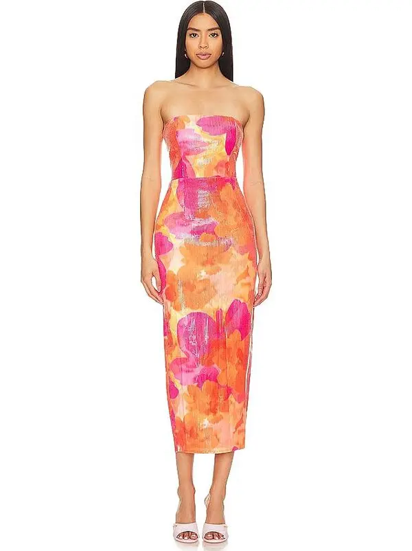 RUNAWAY THE LABEL Oralie Midi Dress - Orange Floral