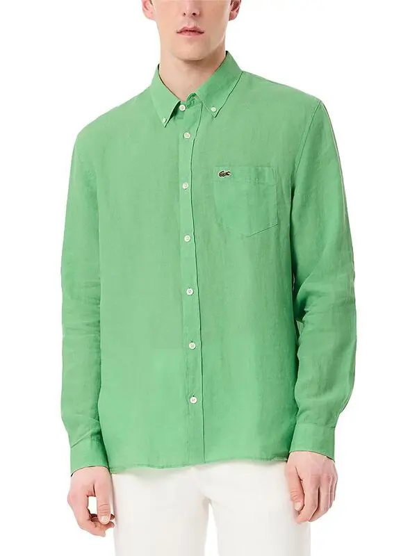 Lacoste Linen Regular Fit Button Down Shirt - Green