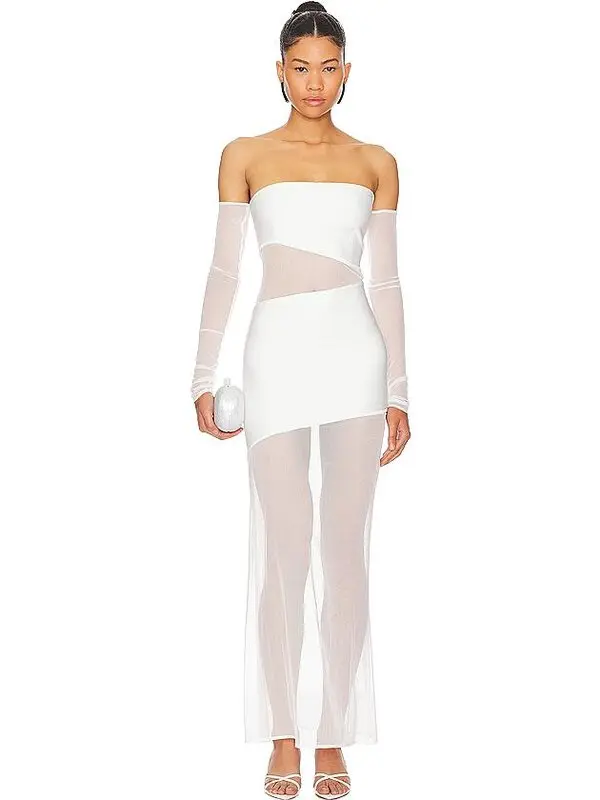 LAMA JOUNI Long Sleeve Mesh Dress - White