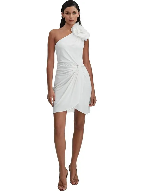 Halston One-shoulder Mini Dress With Ruffle - White