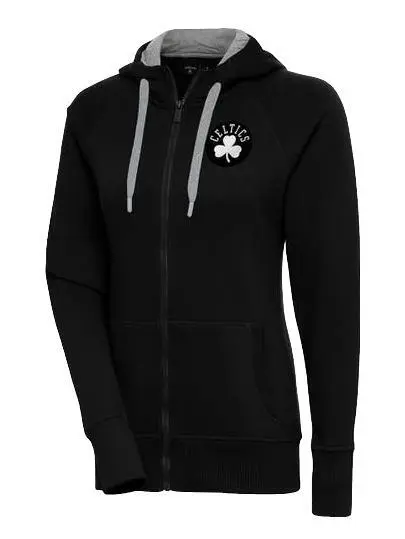 ANTIGUA Boston Celtics Brushed Metallic Victory Full-zip Hoodie - Black
