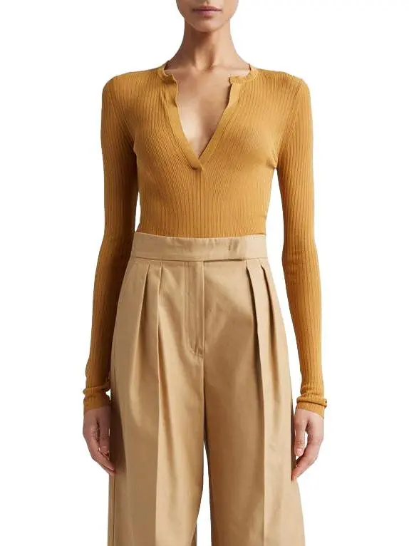 Max Mara Saggina Ribbed Silk Top - Tobacco