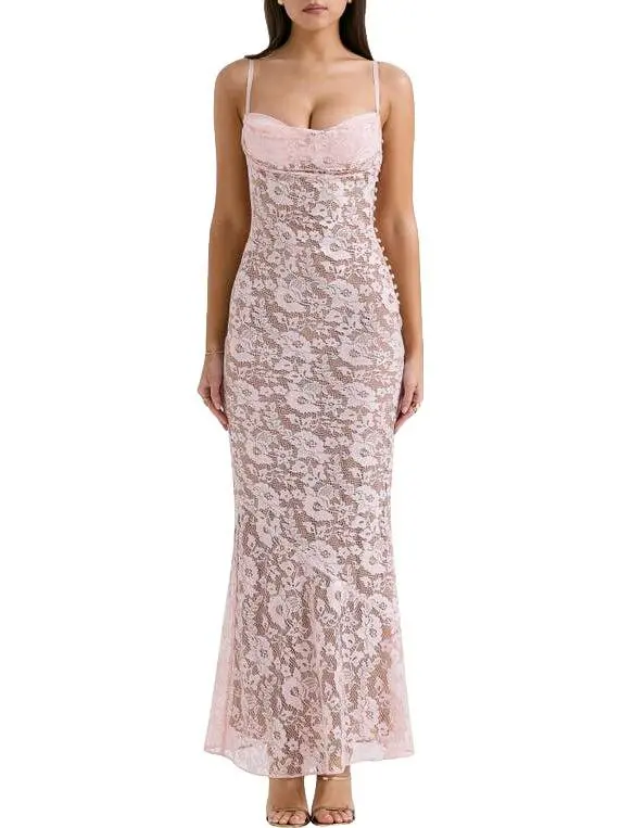 House Of Cb Azzurra Metallic Lace Body-con Gown - Pink