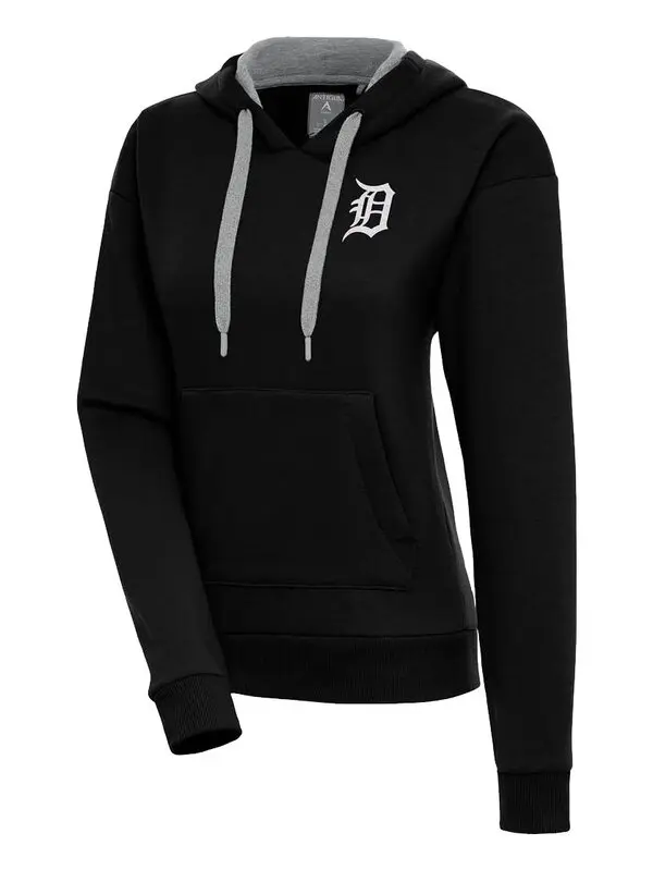 ANTIGUA Detroit Tigers Brushed Metallic Victory Pullover Hoodie - Black