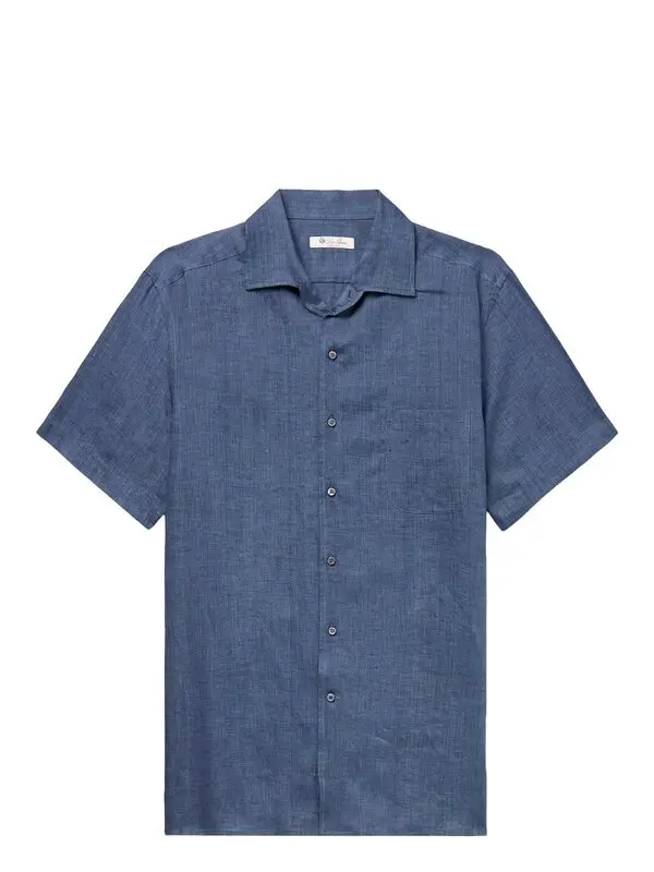 Loro Piana André Camp-collar Linen Shirt - Blue