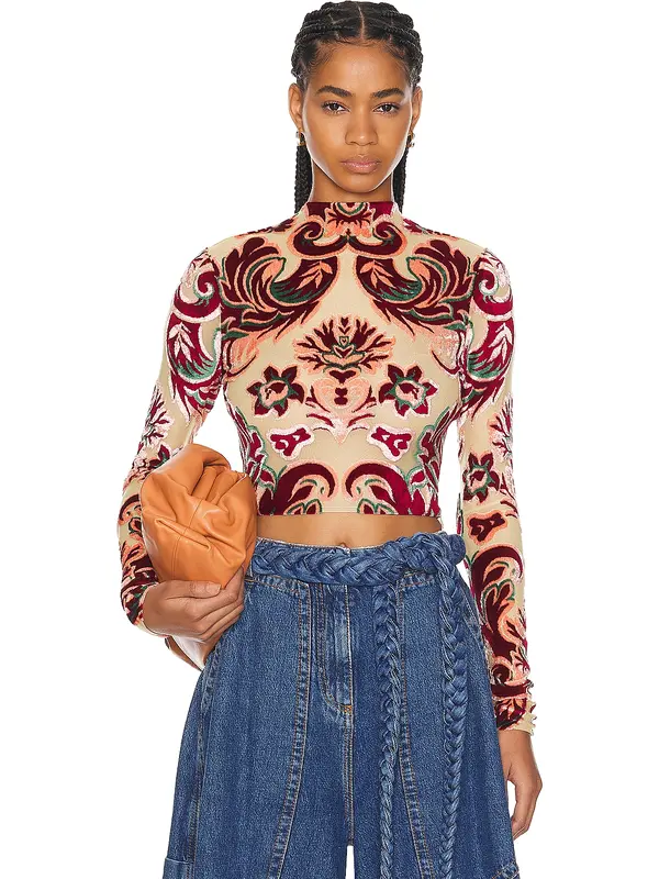 Etro Long Sleeve Crop Top - Multicolour On Yellow Base