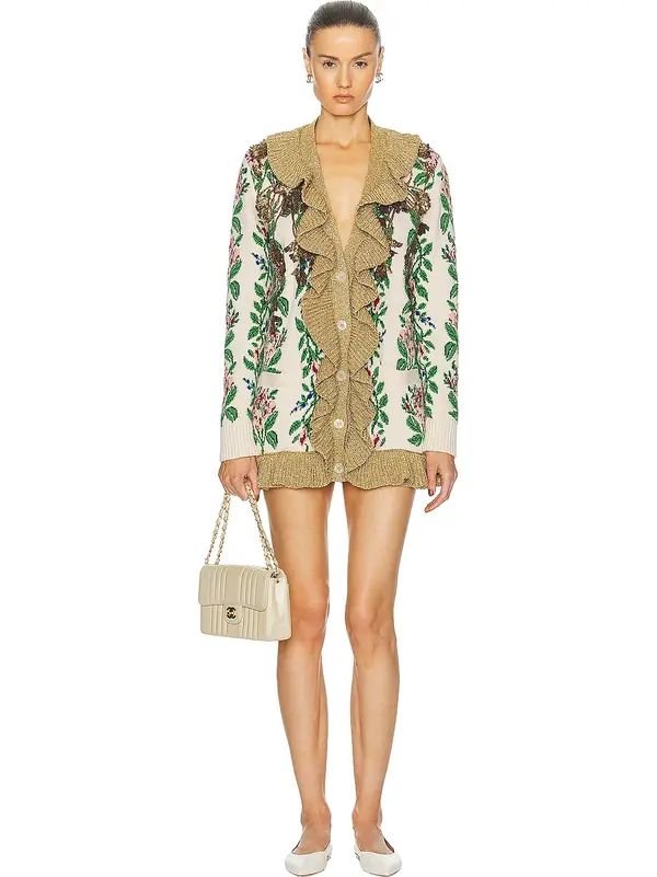 Gucci Floral Ruffle Cardigan - Cream