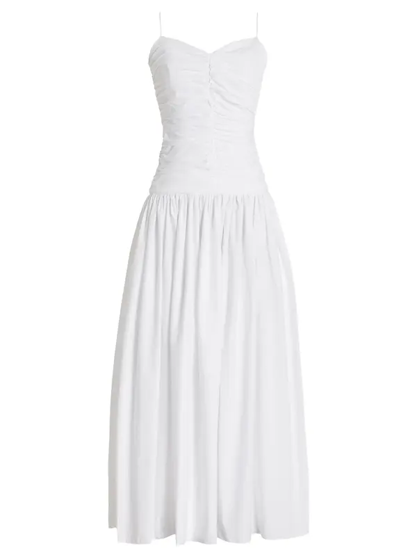 Matteau Gathered Drop-waist Organic Cotton Maxi Dress - White