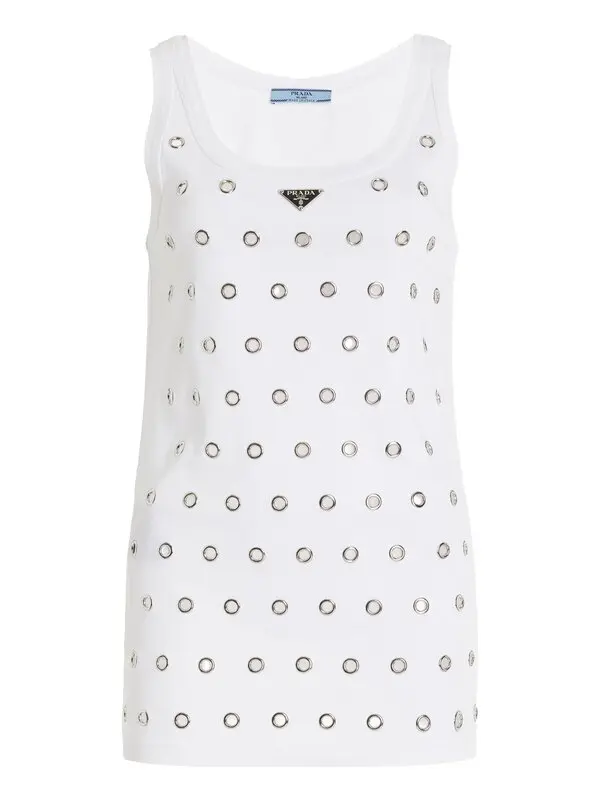 Prada Grommet-detailed Cotton Tank Top - White