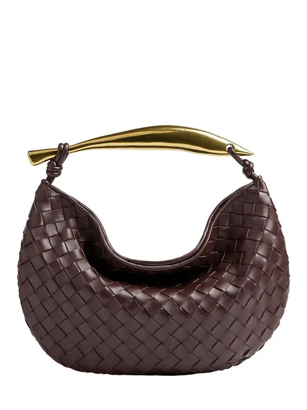 Bottega Veneta Intrecciato Leather Bag With Metallic Top Handle - Bitter Chocolate