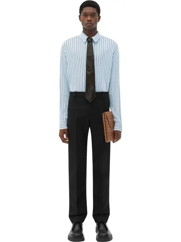 BOTTEGA  VENETA Pinstripe Knitted Linen Shirt - Bubble/ Dark Chestnut