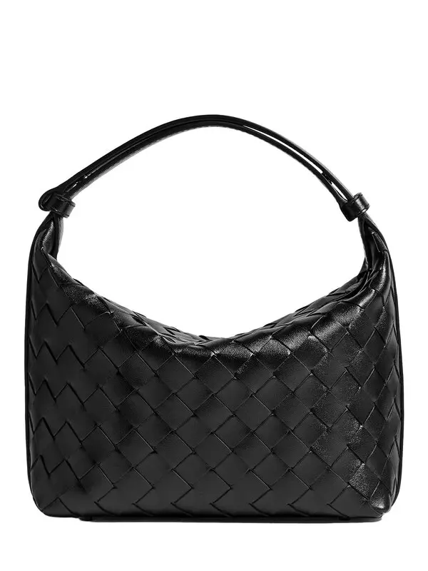 Bottega Veneta Wallace Intrecciato Leather Shoulder Bag - Black