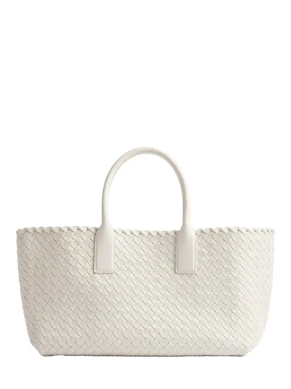 BOTTEGA  VENETA Small Intreccio Leather Cabat Tote - White