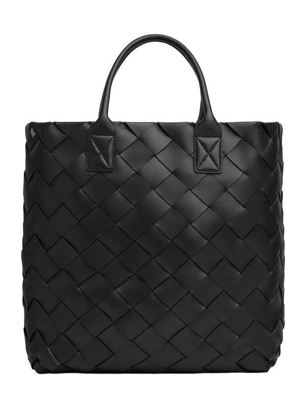 BOTTEGA  VENETA Maxi Intreccio Leather Tote Bag - Black