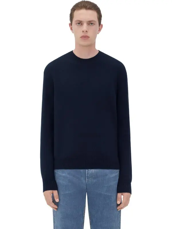Bottega Veneta Cashmere Jumper With Intrecciato Leather Patches - Navy