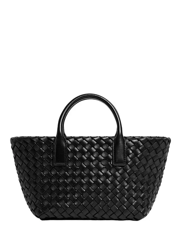 BOTTEGA  VENETA Mini Intreccio Leather Tote Bag - Black