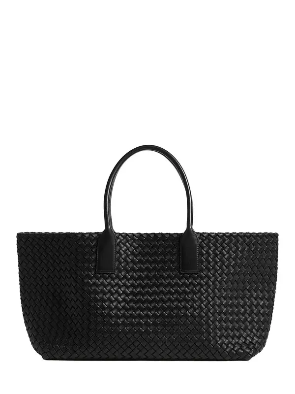 Bottega Veneta Intrecciato Leather Cabat Tote Bag - Black