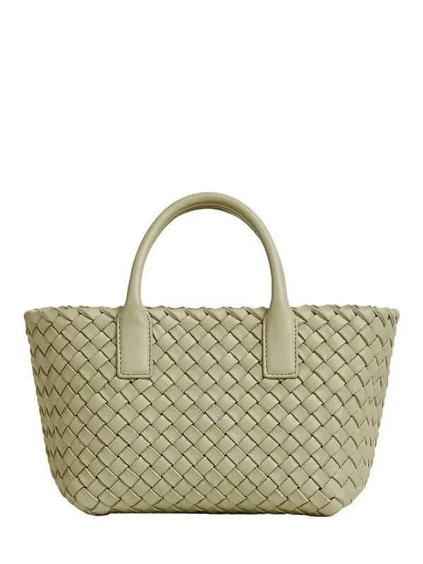 BOTTEGA  VENETA Mini Intreccio Leather Cabat Tote - Travertine