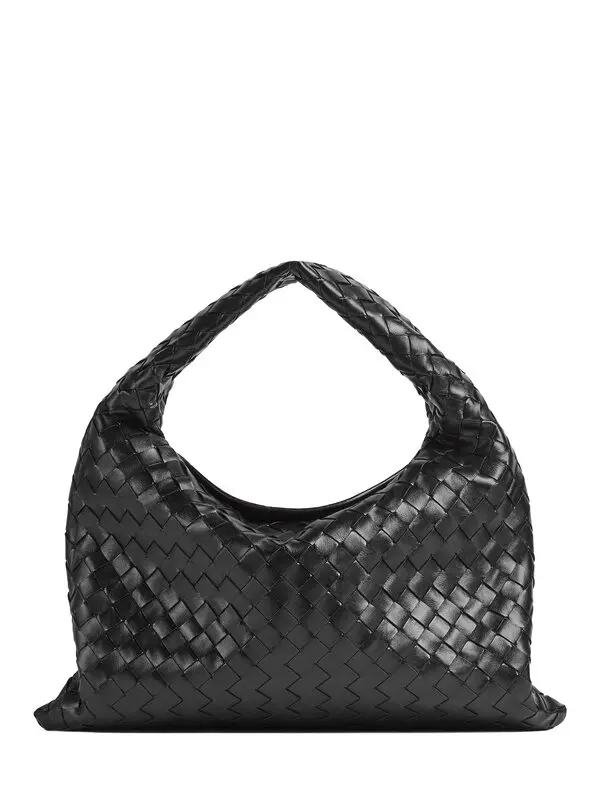 BOTTEGA  VENETA Intrecciato Leather Shoulder Bag - Black