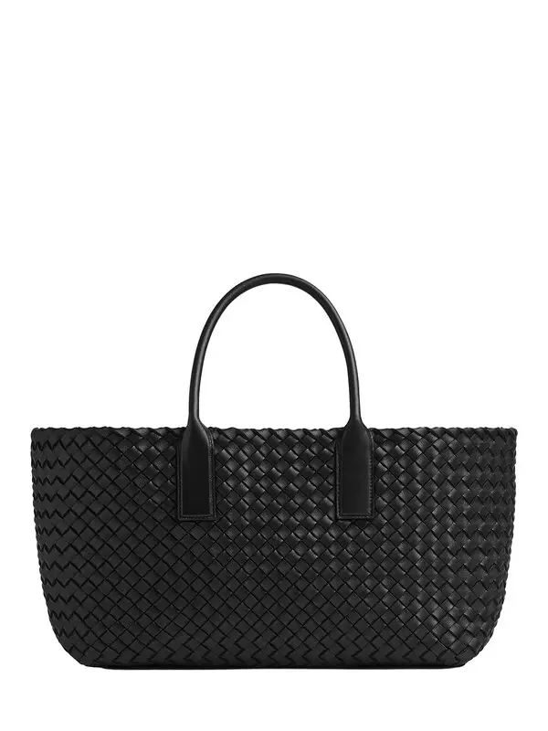 Bottega Veneta Small Intreccio Leather Cabat Tote - Black
