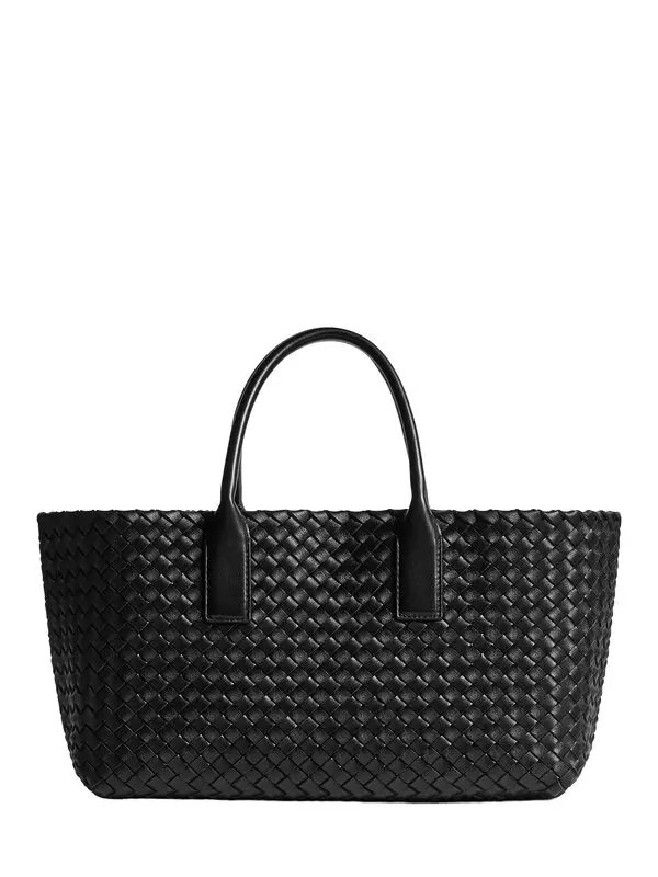 Bottega Veneta Small Intreccio Leather Cabat Tote - Black
