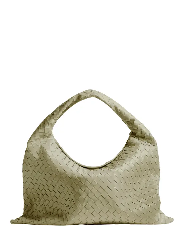 Bottega Veneta Large Hop Intrecciato Leather Shoulder Bag - Travertine