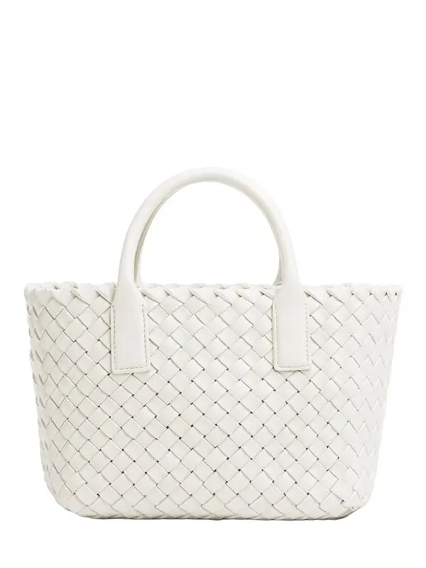 BOTTEGA  VENETA Mini Intreccio Leather Tote Bag - White