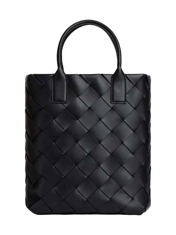 BOTTEGA  VENETA Intrecciato Leather Tote Bag - Black/swimming Pool