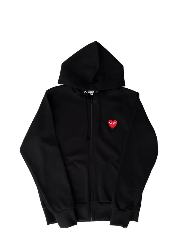 Play Comme Des Garcon Zip-up Hoodie With Red Heart - Black
