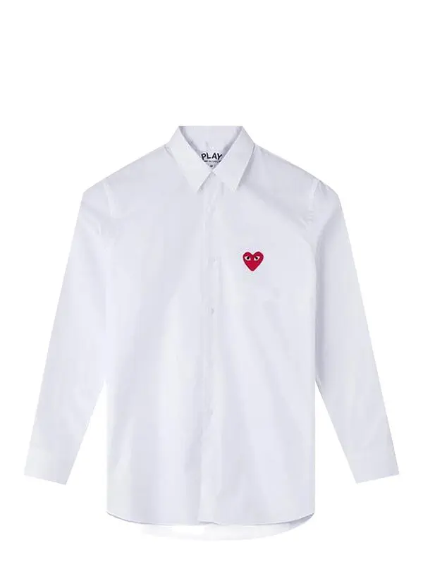 Play Comme Des Garcon Long-sleeve Button Down Shirt With Red Heart - White