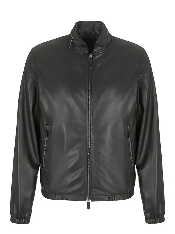 Giorgio Armani Nappa Leather Blouson With Zip - Black