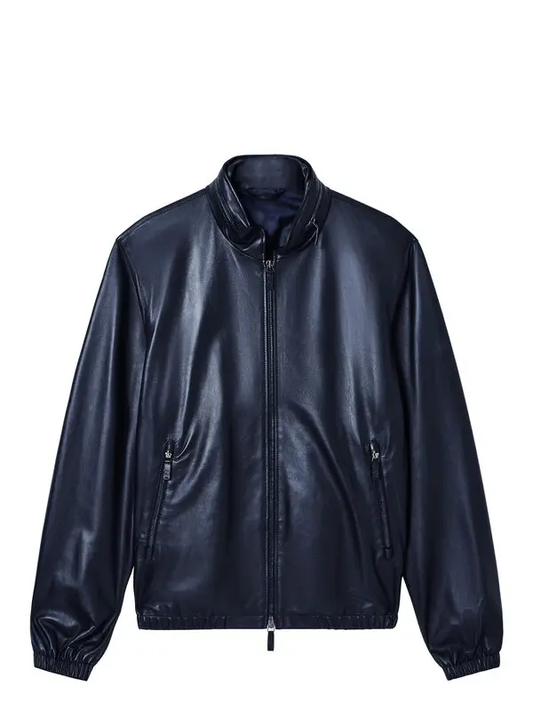 Giorgio Armani Nappa Leather Blouson With Zip - Navy Blue