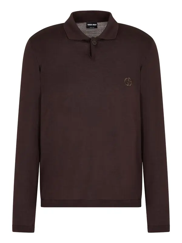 Giorgio Armani Long-sleeved Polo Shirt In Virgin Wool - Brown