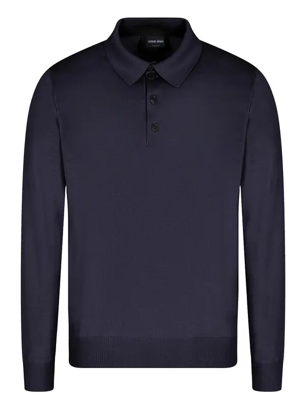 Giorgio Armani Long-sleeved Polo Shirt In Virgin Wool - Grey