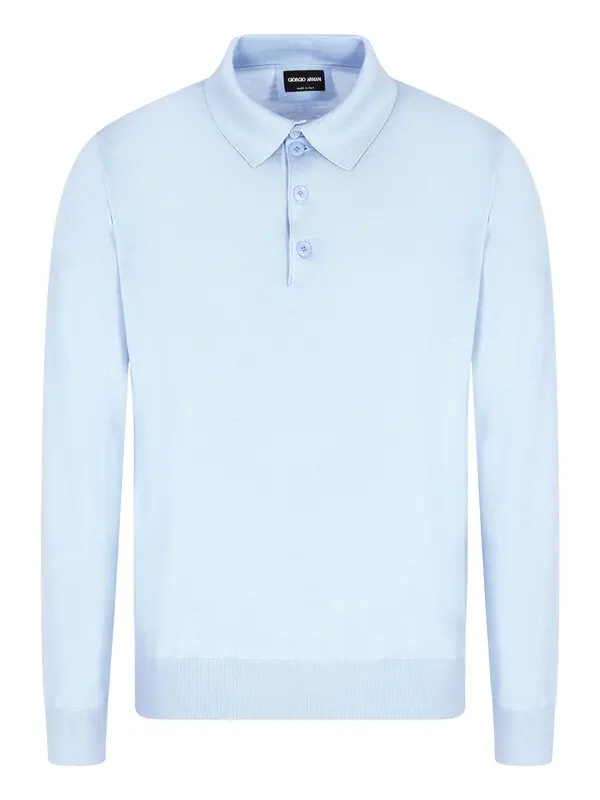 Giorgio Armani Long-sleeved Polo Shirt In Virgin Wool - Light Blue