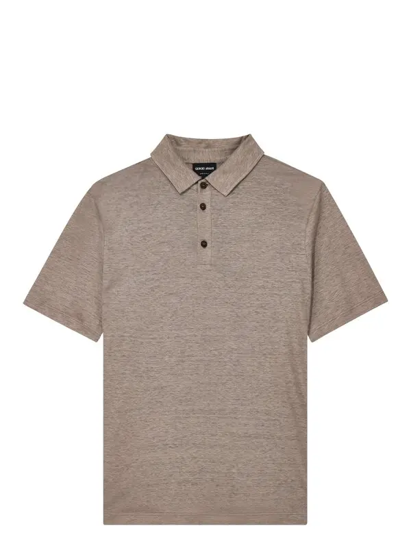 Giorgio Armani Short-sleeved Polo Shirt In Pure Linen Jersey - Beige