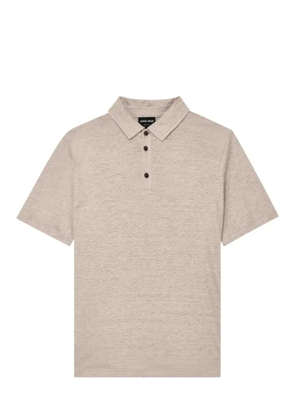 Giorgio Armani Short-sleeved Polo Shirt In Pure Linen Jersey - Beige