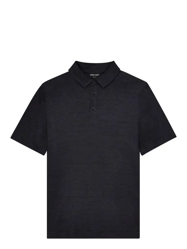 Giorgio Armani Short-sleeved Polo Shirt In Pure Linen Jersey - Blue