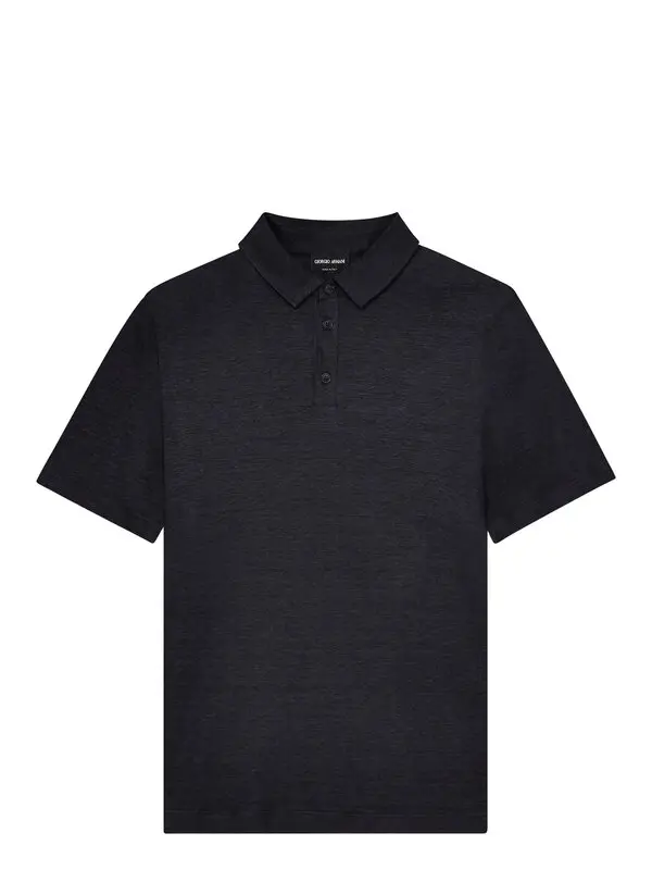 Giorgio Armani Short-sleeved Polo Shirt In Pure Linen Jersey - Blue