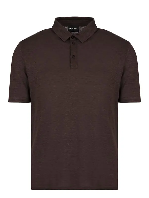 Giorgio Armani Short-sleeved Polo Shirt In Pure Linen Jersey - Brown