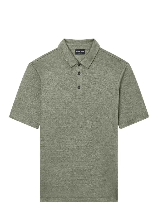Giorgio Armani Short-sleeved Polo Shirt In Pure Linen Jersey - Green