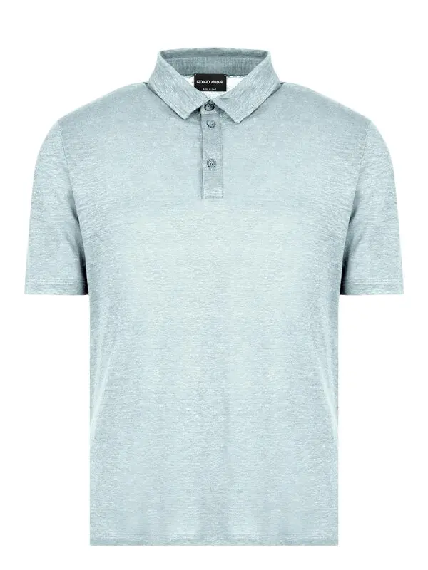 Giorgio Armani Short-sleeved Polo Shirt In Pure Linen Jersey - Light_blue