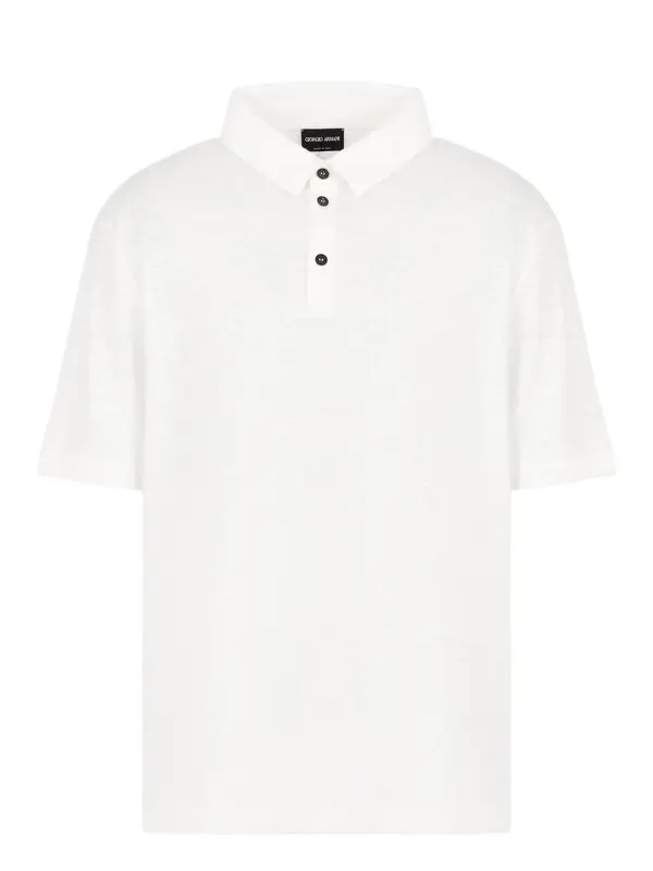Giorgio Armani Short-sleeved Polo Shirt In Pure Linen Jersey - White