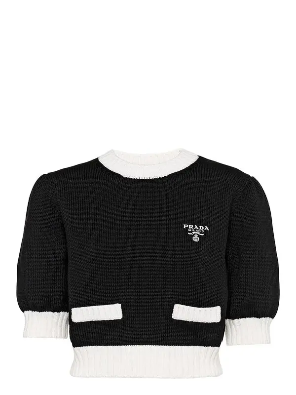 Prada Cropped Knit Sweater - Nero Bianco