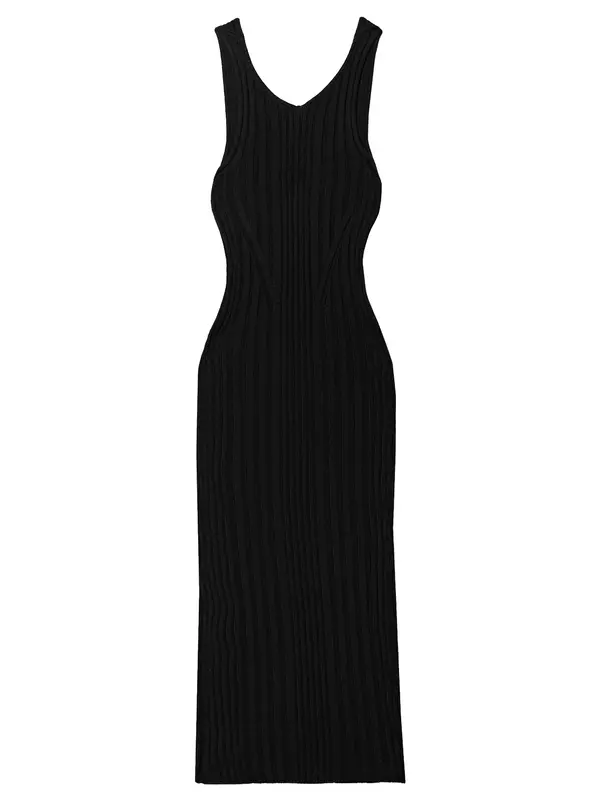 Khaite Ottilie Ribbed Cotton-blend Midi Dress - Black